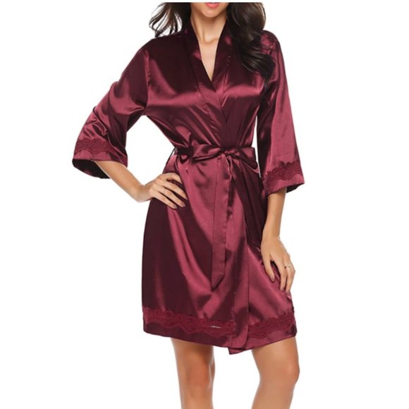 Intimates & Sleepwear | New Sexy Lace Trim Silky Satin Kimono Robe ...